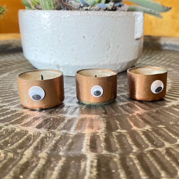 Hand Crafted | Accents | Trio Googly Eye Copper Gold Tealight Candles ...